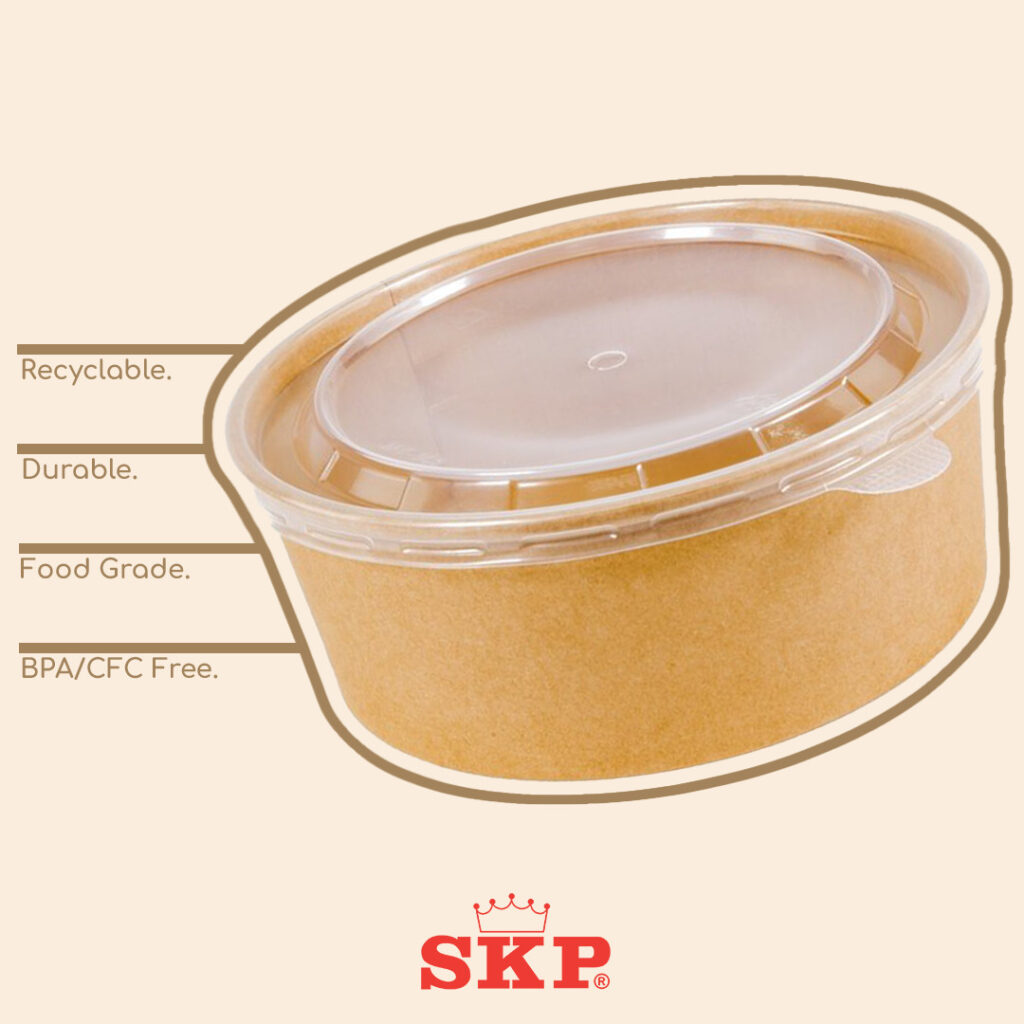 SKP Durable Plastic Lid For Kraft Paper Bowl 1100ml - SKP Pte Ltd